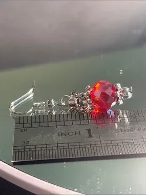 Handmade | Jewelry | Silver Tone Floral Drop Earrings With Red Glass ...
